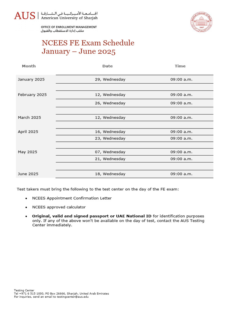 Fe Exam Schedule January - June 2025 | PDF