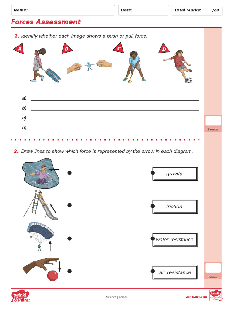 Forces Assessment Worksheet | PDF | Force | Mass