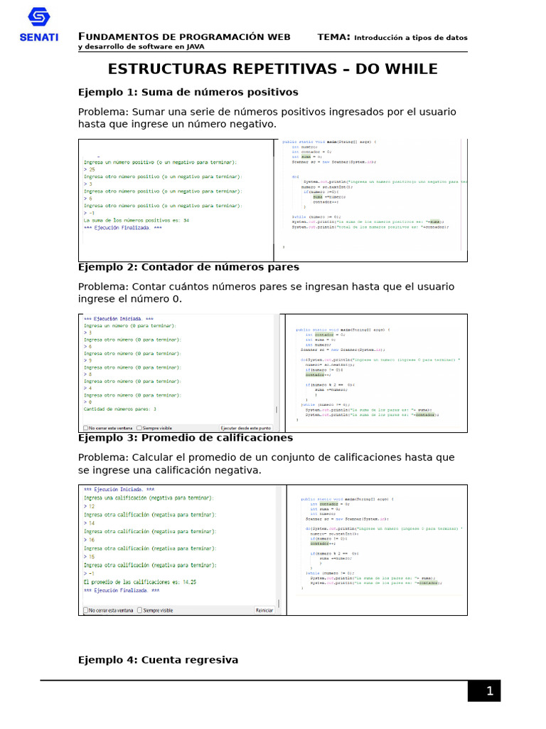 Java - Ejemplos Algoritmos Repetitivos - Do While | PDF