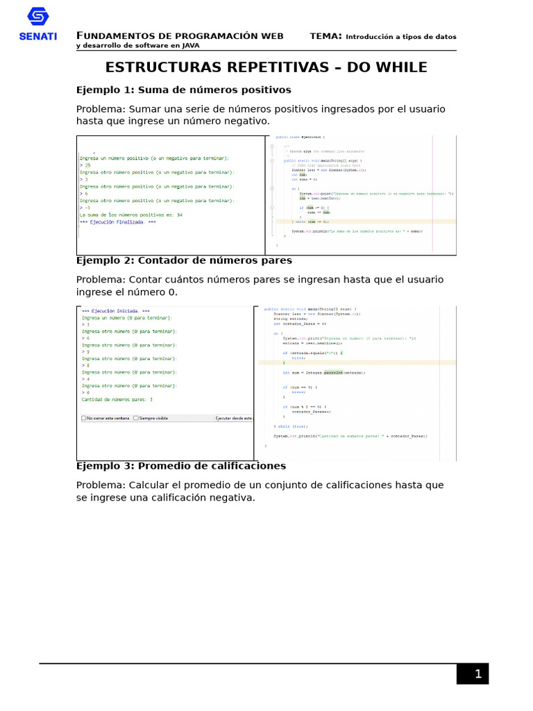JAVA - EJEMPLOS ALGORITMOS REPETITIVOS - DO WHILE Taype | PDF