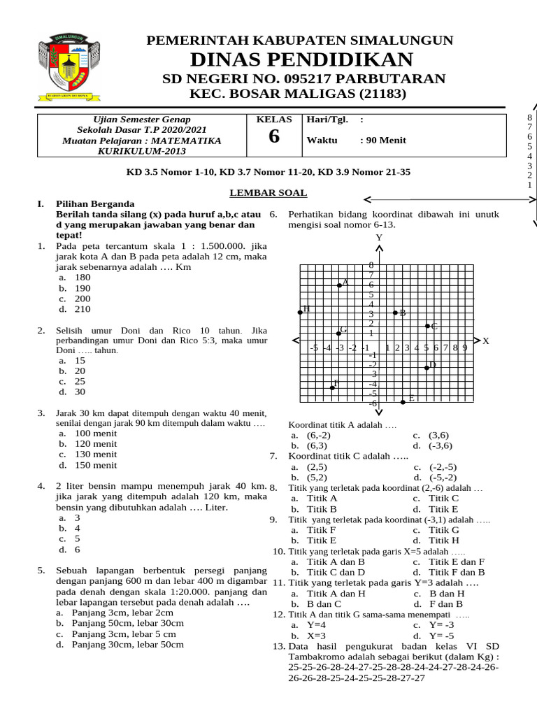 SOAL UJIAN MATEMATIKA KELAS VI SDN 095217 | PDF