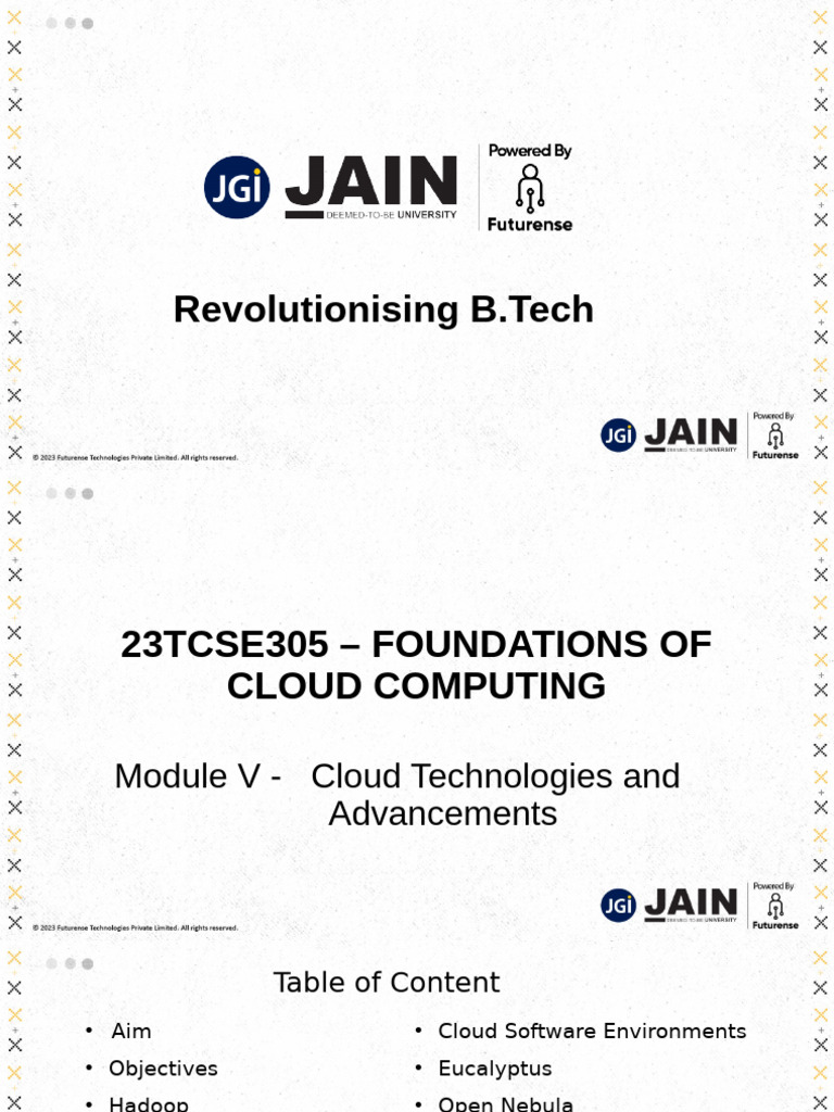 FCC - Module V - Cloud Technologies and Advancements | PDF | Apache Hadoop | Cloud Computing