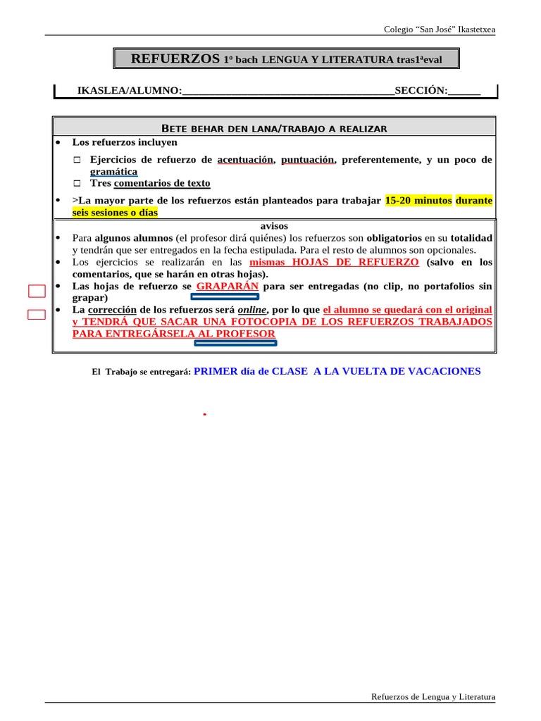 REFUERZOS 1ª EVAL | PDF | Conjugación gramatical | Idioma en Inglés