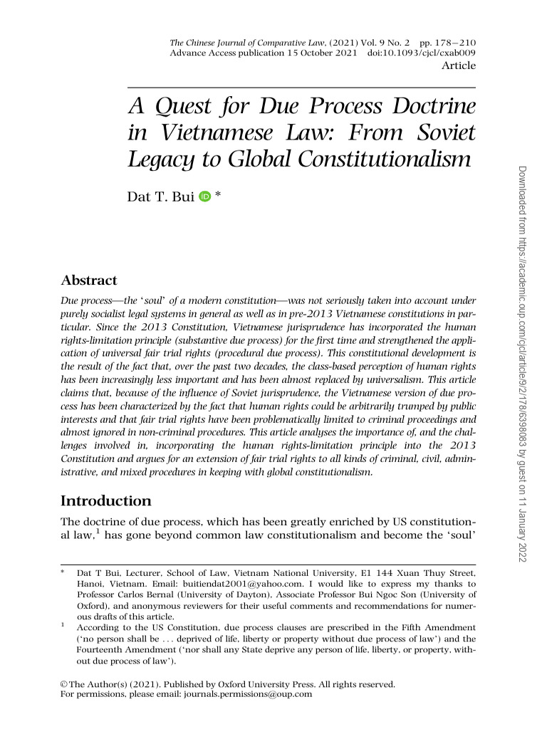 DatBui - A Quest For Due Process Doctrine in Vietnamese Law (Vol. 9, No ...