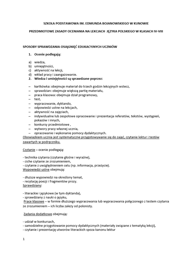 J.polski Kl.4 6 8 PSO | PDF