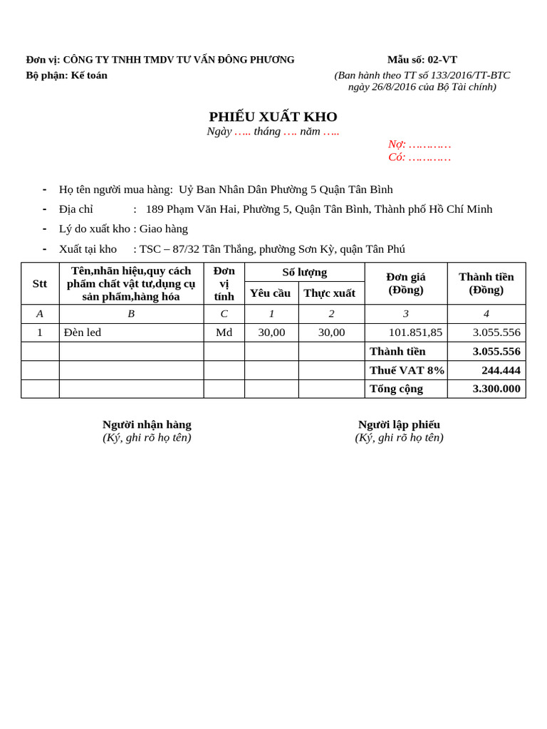 Mau Phieu Xuat Kho | PDF