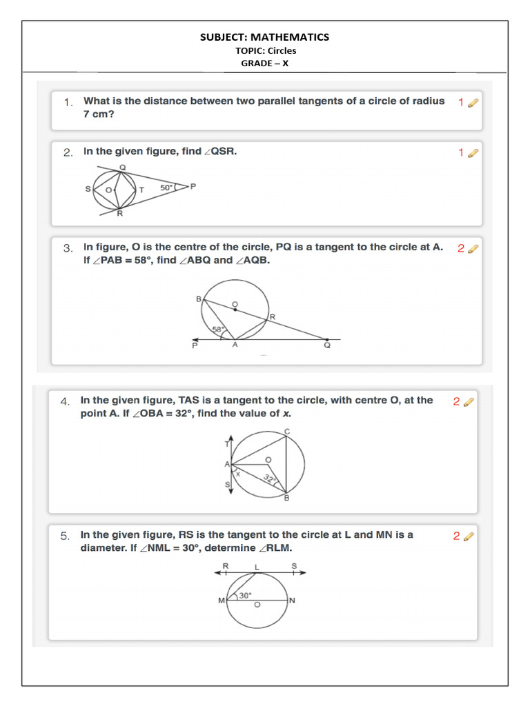 Grade 10 Circles WS | PDF