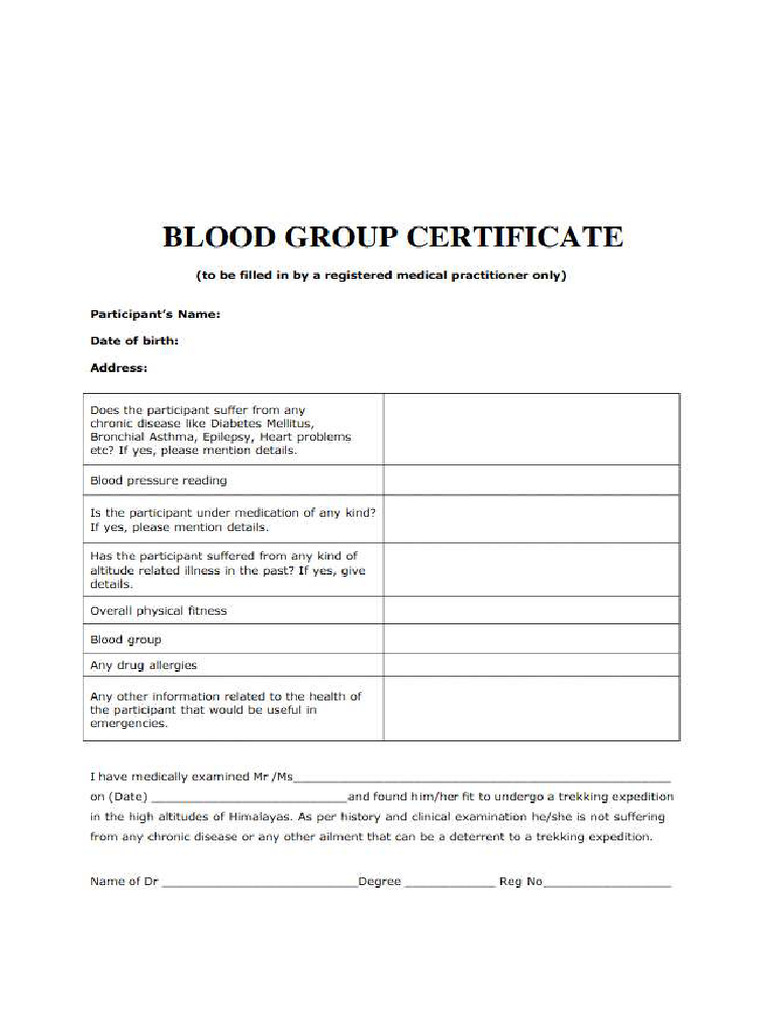Blood Group Certificate | PDF