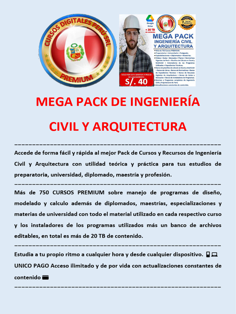 Lista de Contenido - Mega Pack de Ingenieria Civil y Arquitectura - Perú | PDF | Autodesk Revit ...