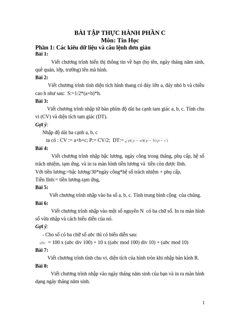 Bai Tap Thuc Hanh | PDF