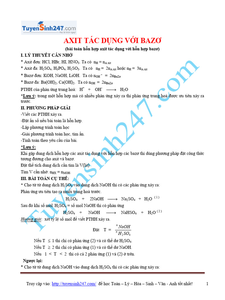 Dang Toan Axit Tac Dung Voi Bazo | PDF