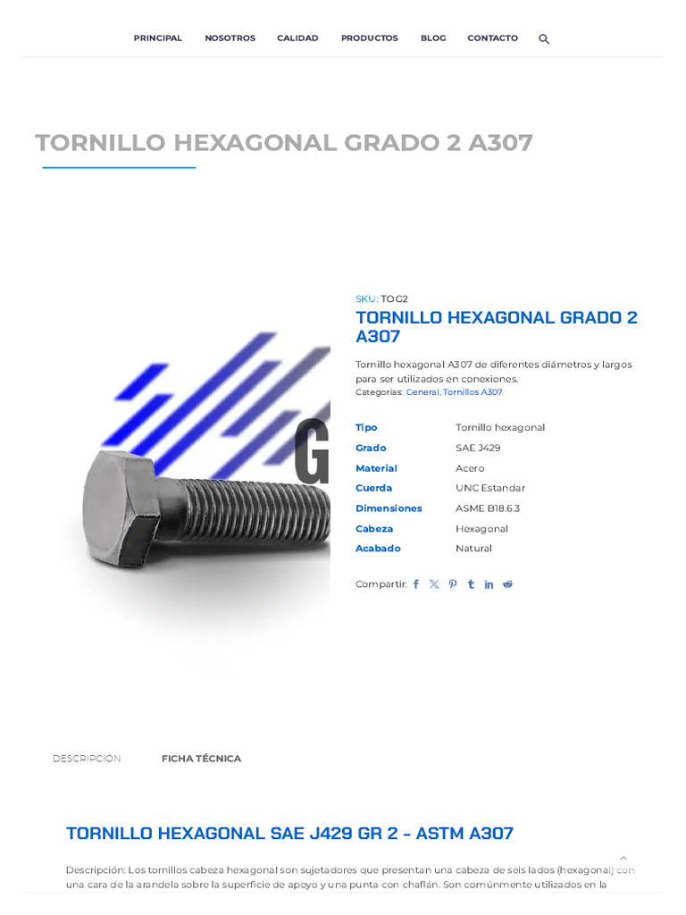 Tornillo Hexagonal Grado 2 A307 - La Casa de Los Tornillos de Guadalajara | PDF | Tornillo ...
