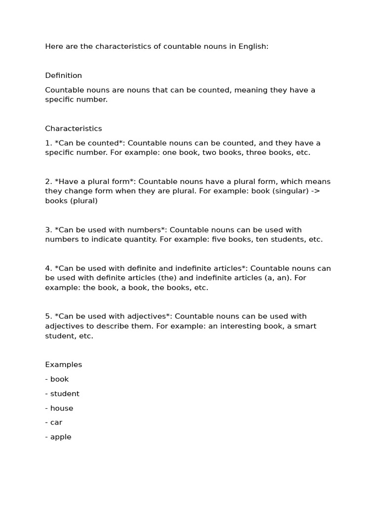 Characteristics of Countable Nouns | PDF
