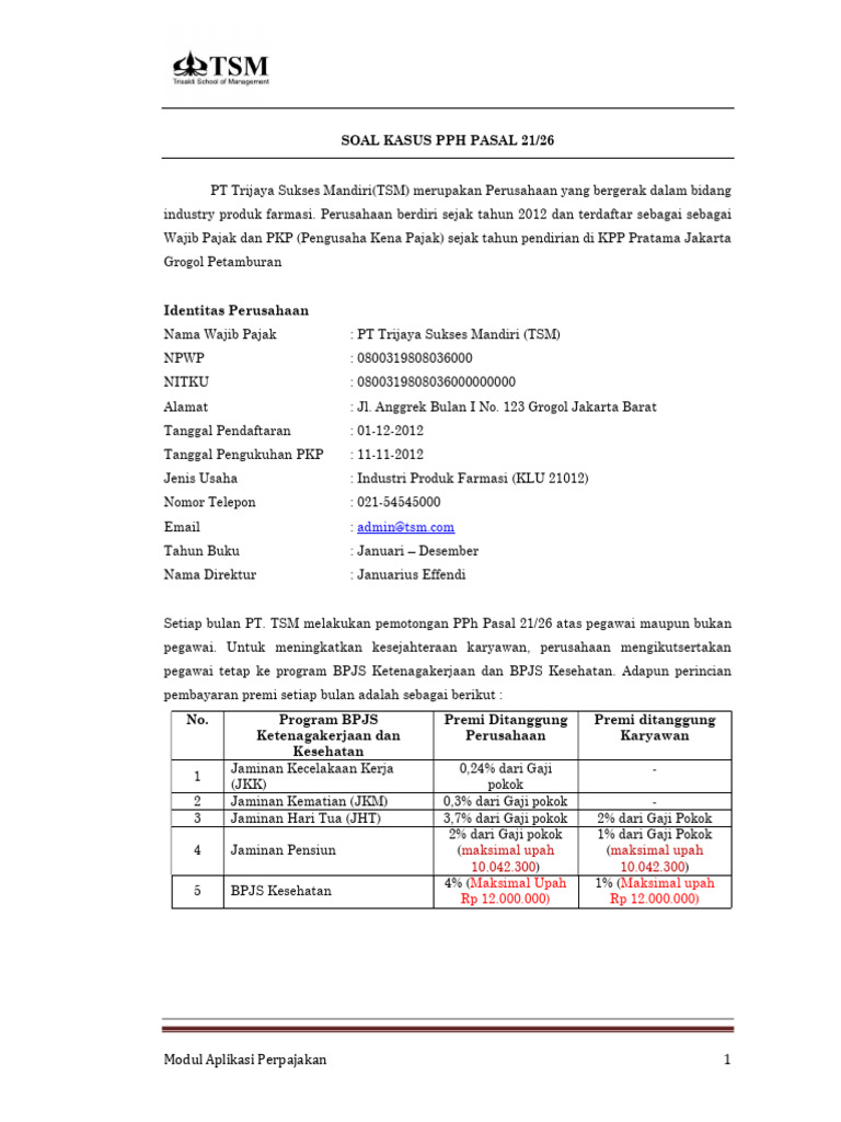 Panduan PPh Pasal 21/26 PT TSM 2024 | PDF