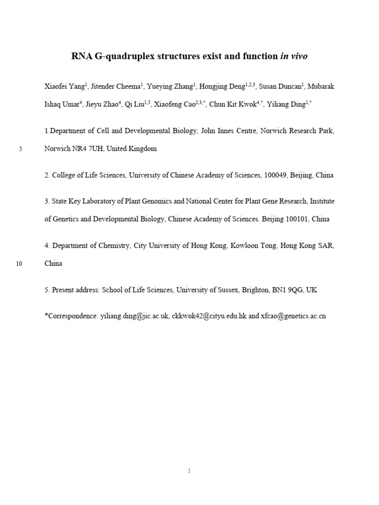 3e. RNA G-Quadruplex Structures Exist and Function in Vivo | PDF | Rna | Transcriptome