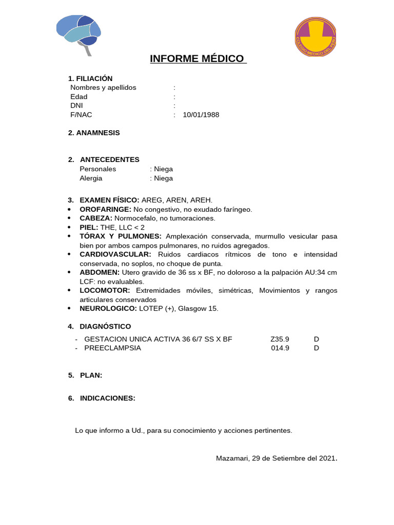 Modelo de Informe Médico - Formato | PDF