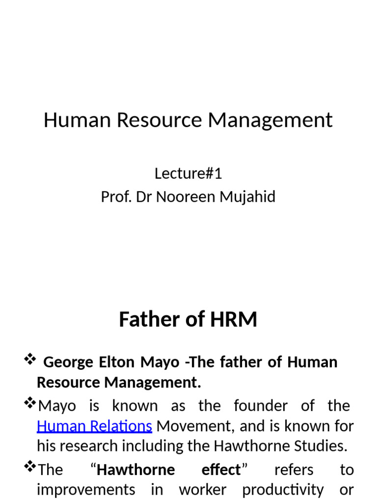 HRM Intro and ObJectives Dr Nooreen Mujahid | PDF | Human Resource ...