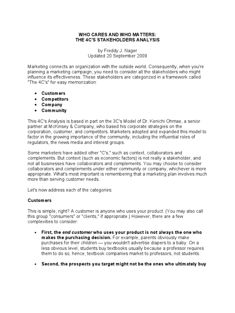 The 4C's | PDF | Stakeholder (Corporate) | Competition