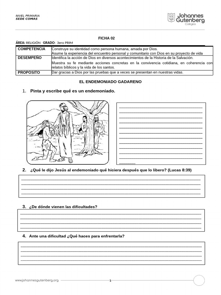 FICHA 02 El Endemoniado Gadareno | PDF | Dios | Creencia religiosa y ...