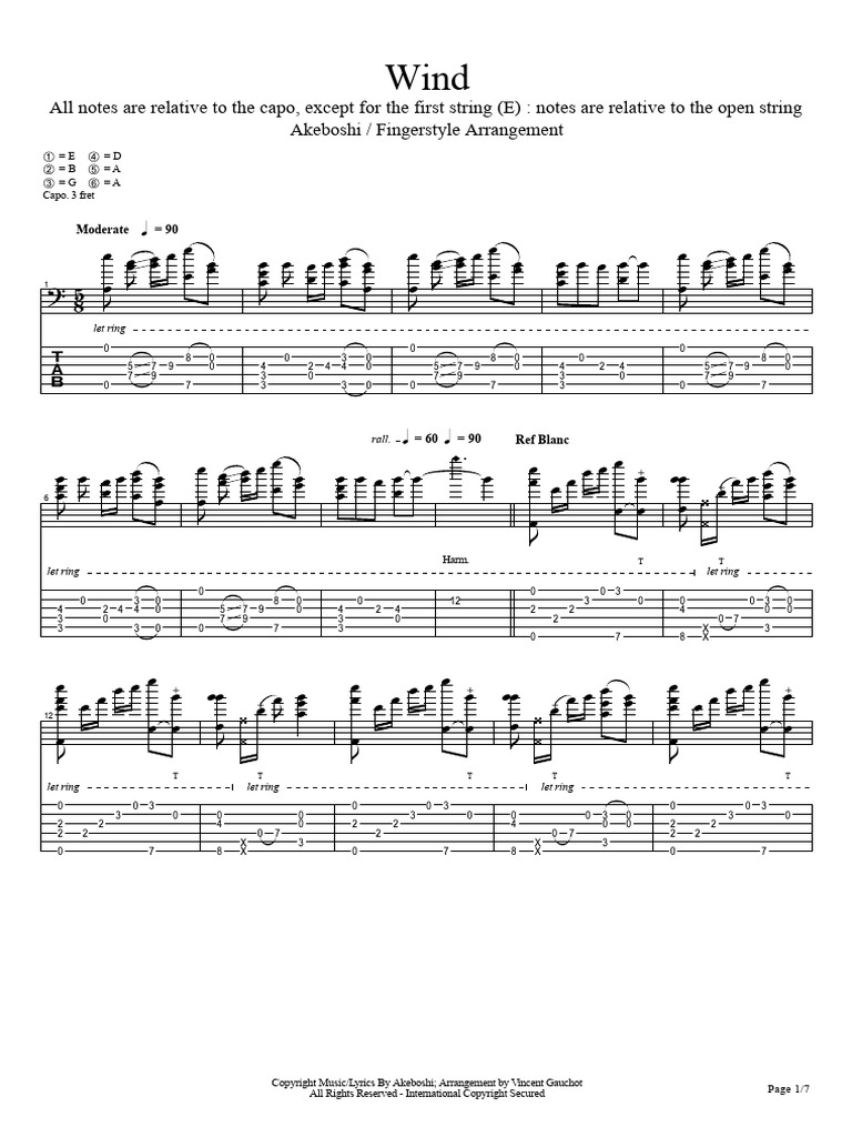 Wind - Akeboshi Fingerstyle Arrangement - CADGBE Capo 3 (III 2-6) 2 | PDF | Celtic Musical ...