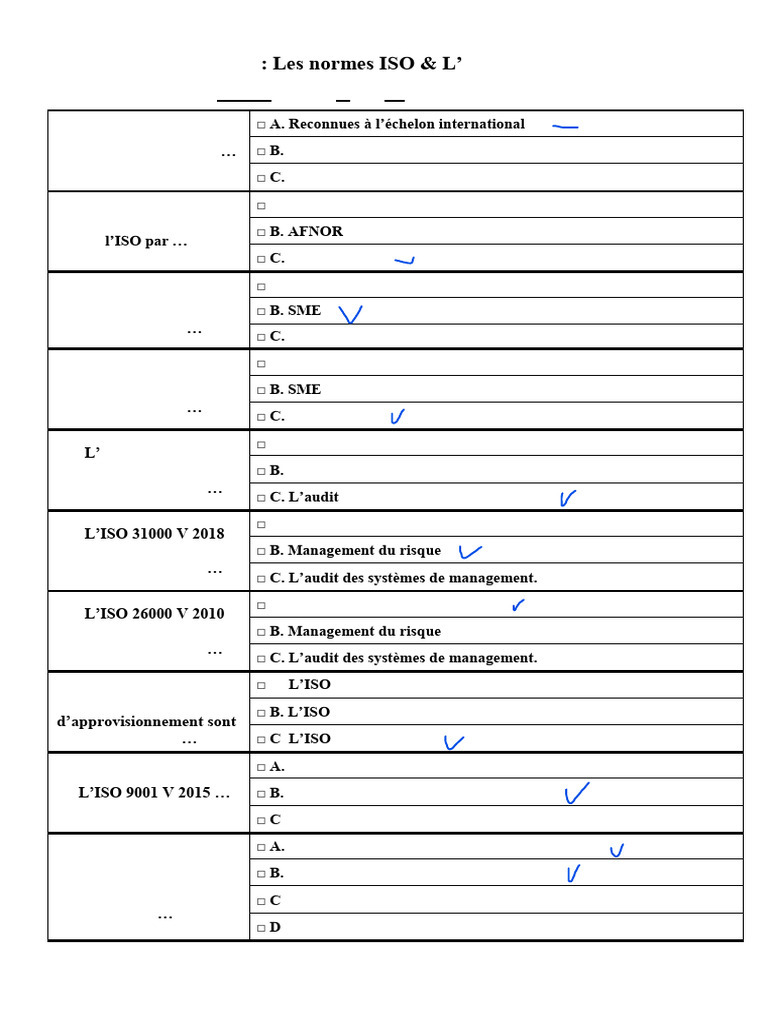 QCM sur l'ISO 9001 V 2015 | PDF | Système de management de la qualité ...