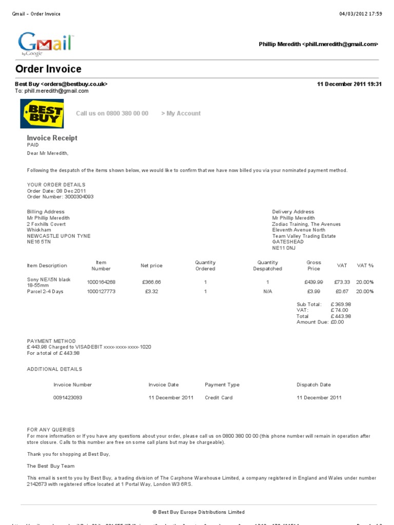 Gmail - Order Invoice | PDF