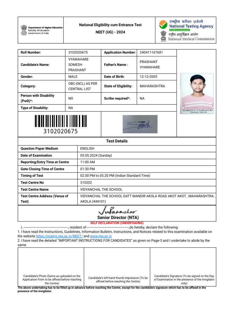 Neet - Ntaonline.in Frontend Web Admitcard Index | PDF | Identity Document