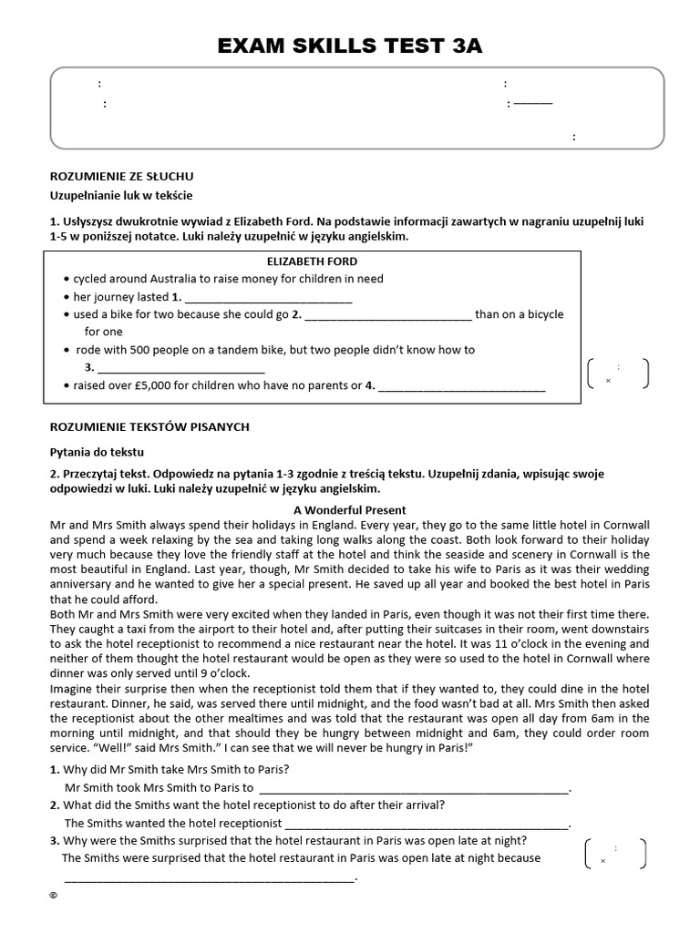 2 New Enterprise b1 Exam Skills Test 3a | PDF | Baggage