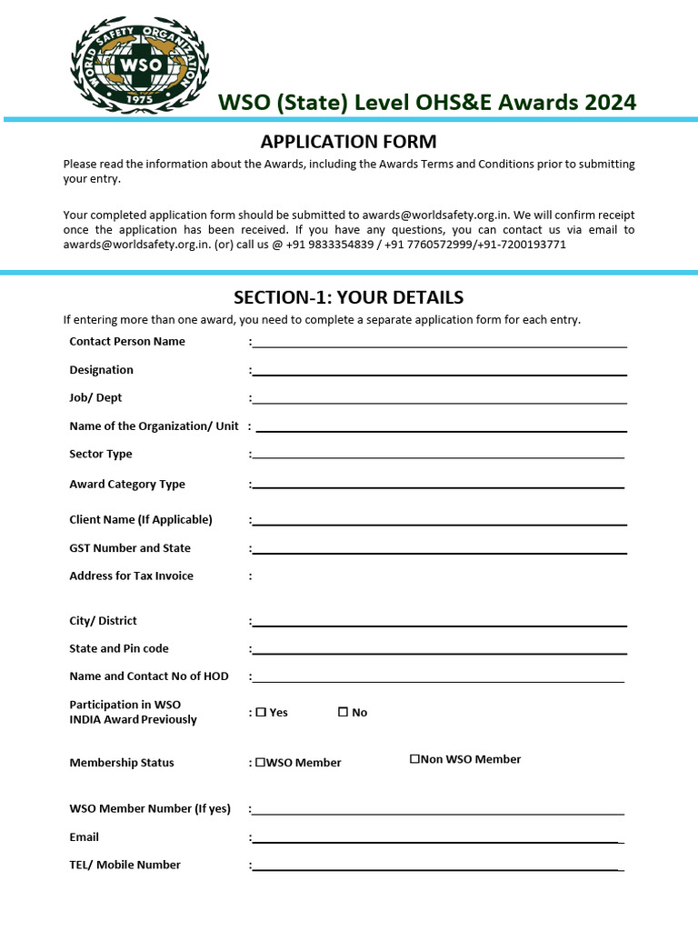 WSO OHS&E Awards 2024 Application Guide | PDF | Occupational Safety And Health | Sustainability