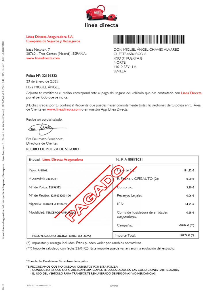 Recibo | PDF | Póliza de seguros | Seguro