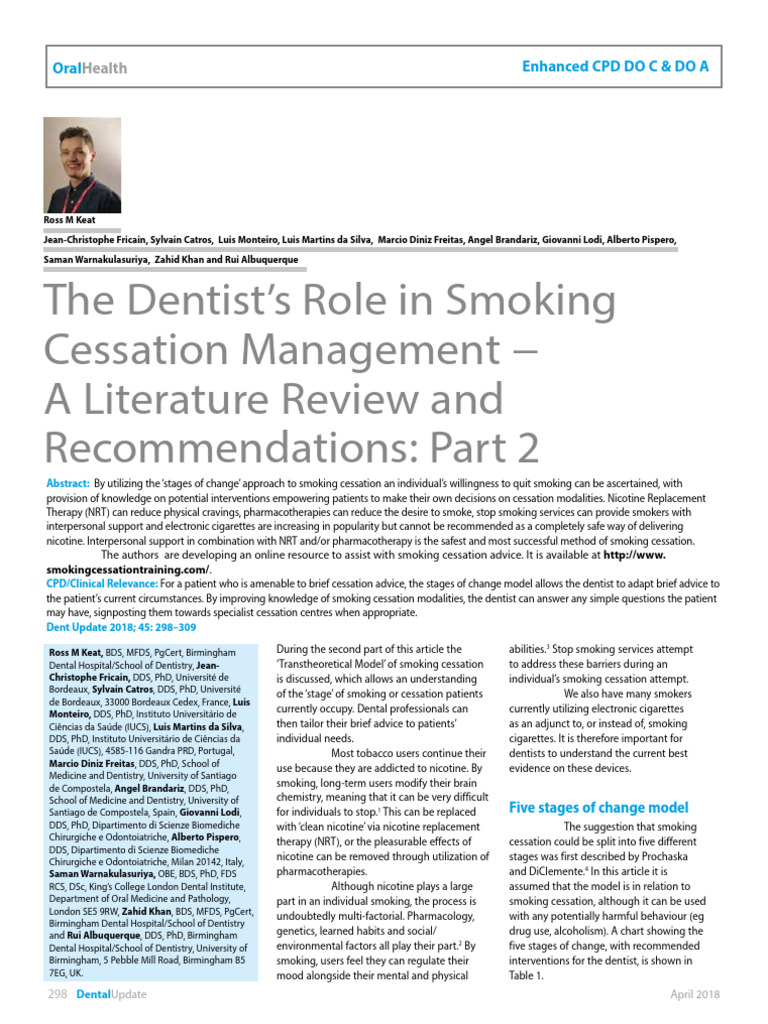 2018 - The Dentist’s Role in Smoking Cessation Management − A Literature Review and ...