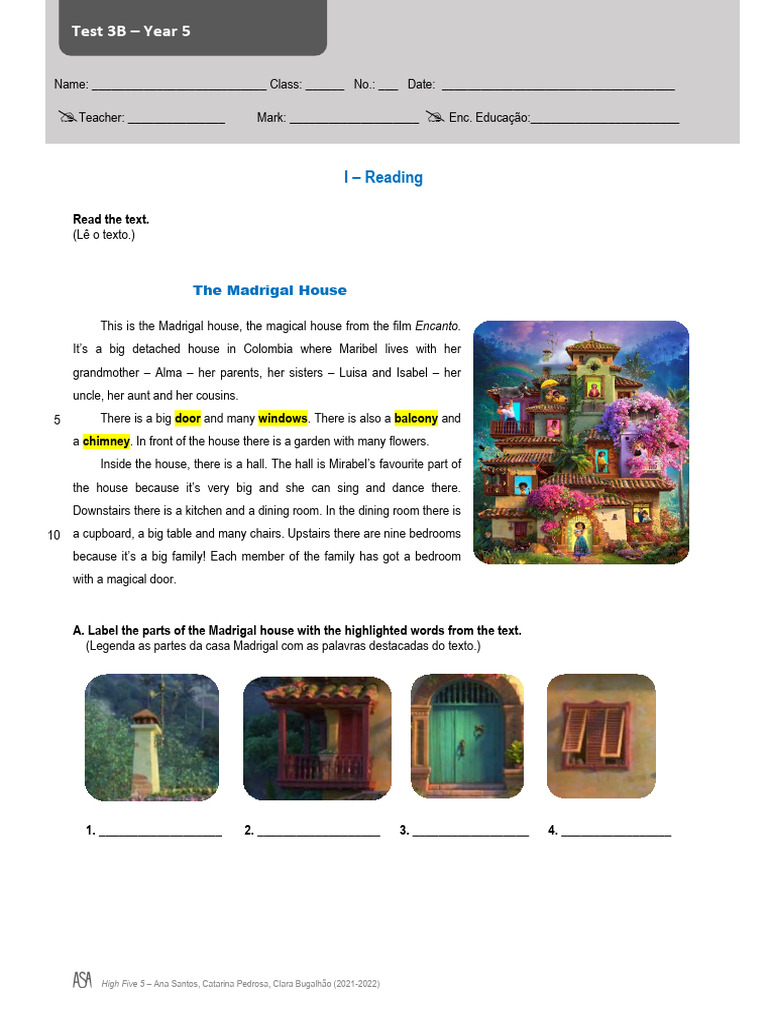 Progress_test3B_year 5_2021_2022 | PDF | Room | Plural
