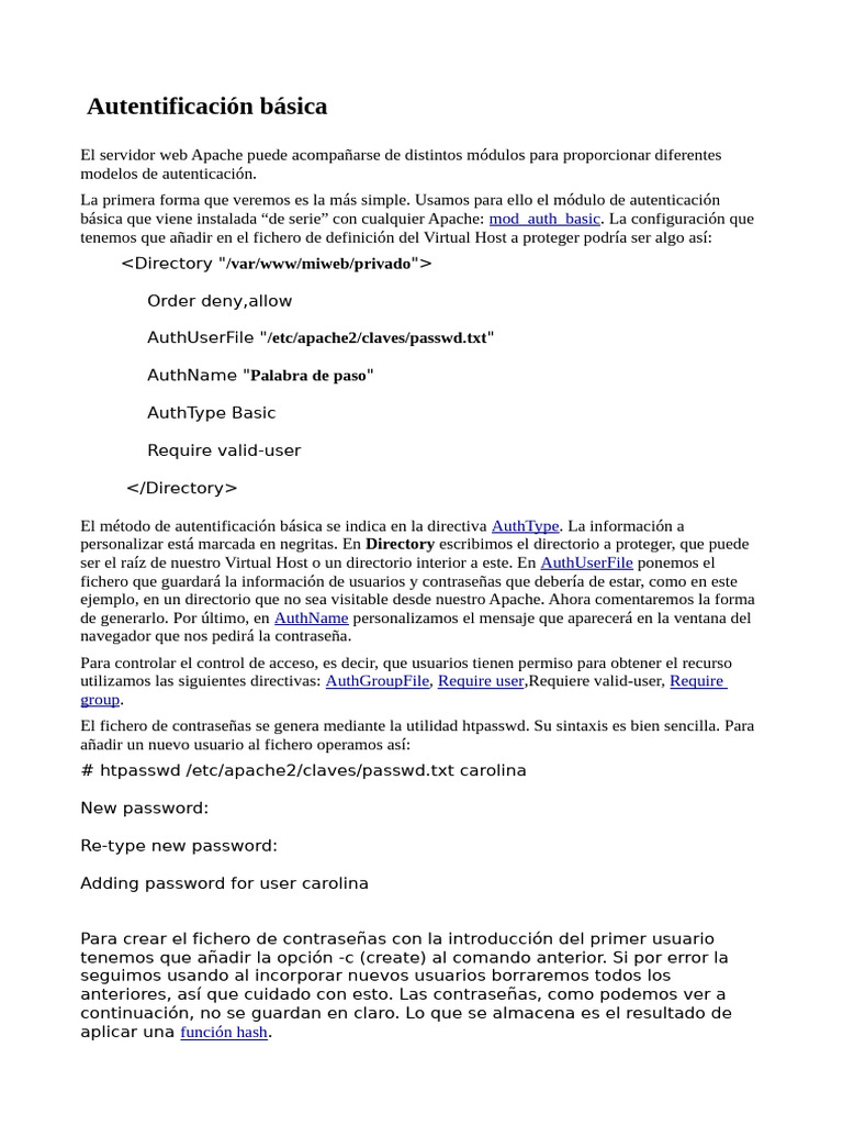 Autenticar Apache | PDF | Autenticación | Contraseña