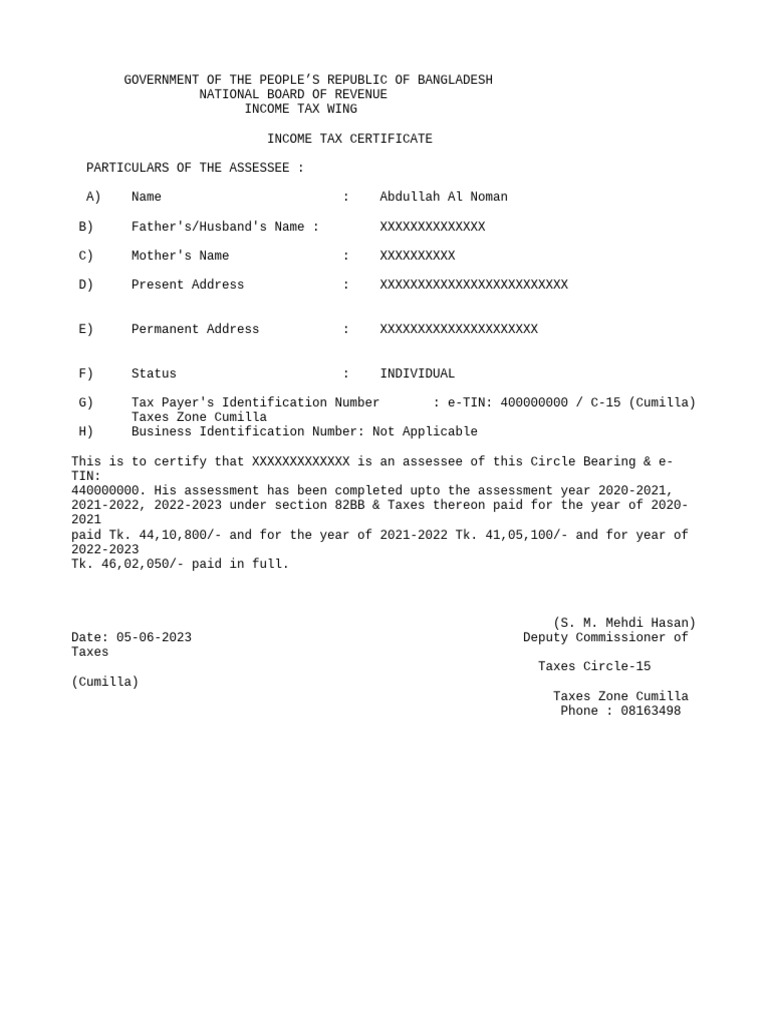 Income Tax Certificate | PDF