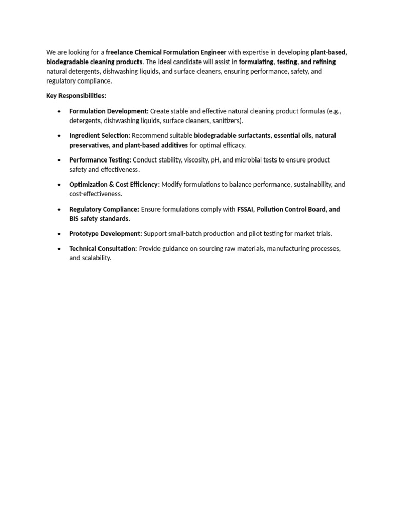 Freelance Chemical Formulation Engineer Needed | PDF