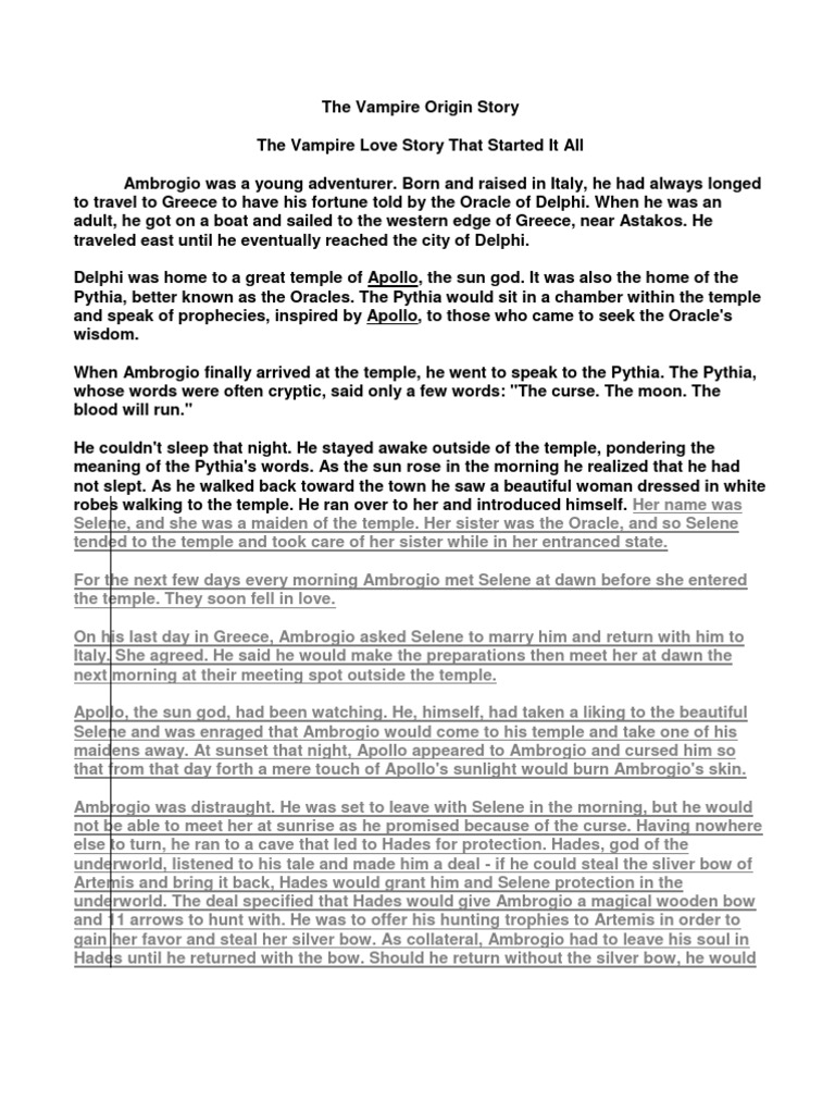 The Vampire Origin Story | PDF | Apollo