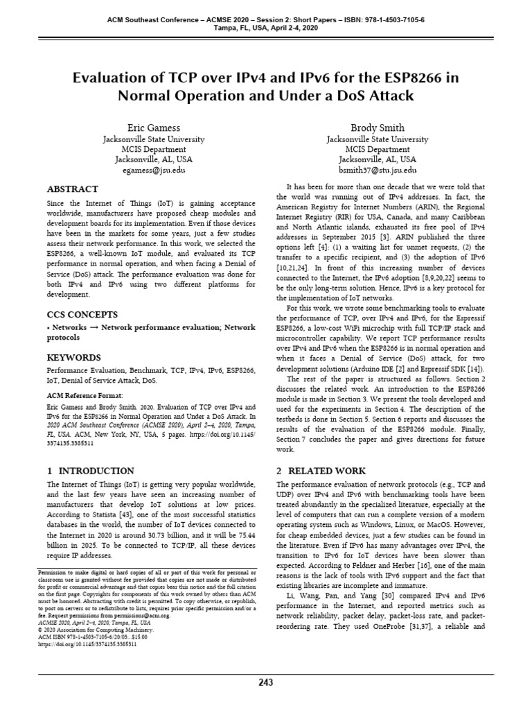 Normal Operation and Under A DoS Attack | PDF | Transmission Control Protocol | I Pv6
