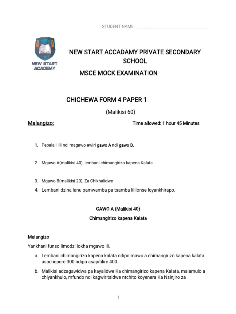 Form 4 Paper 1 | PDF