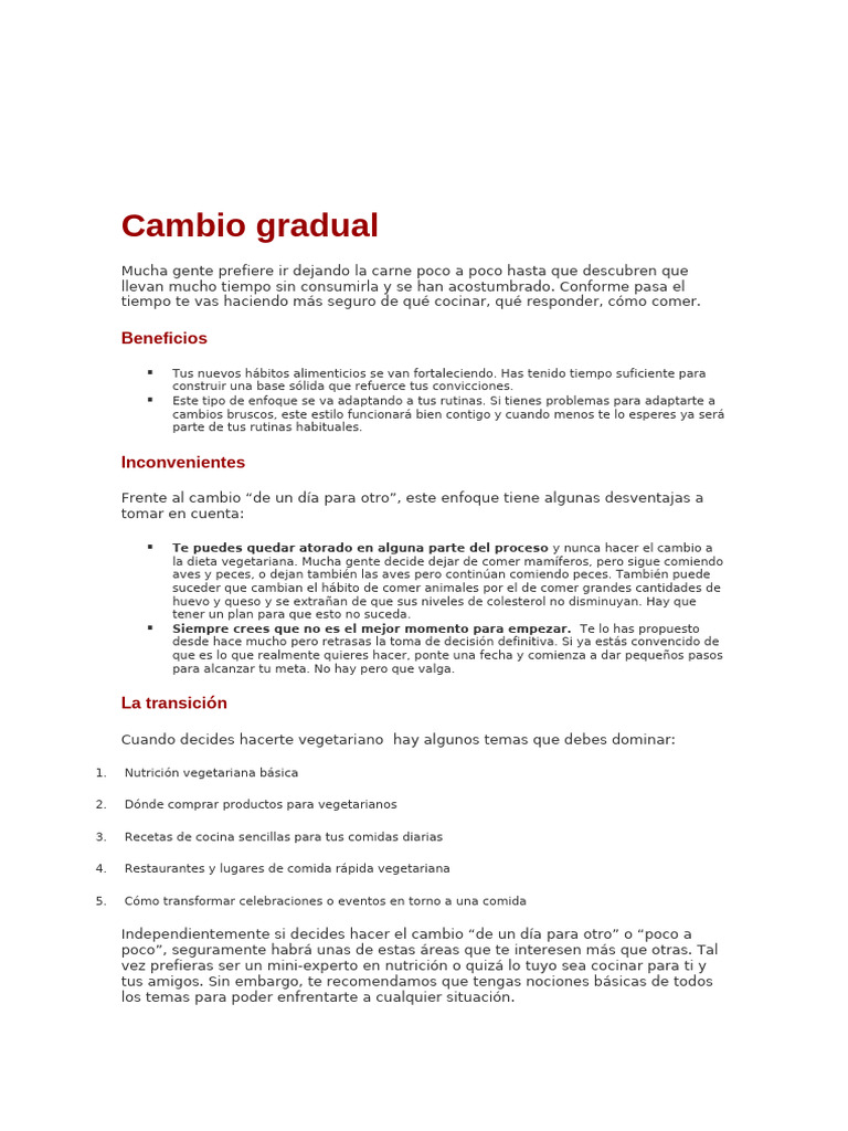 vegetarianismo - cambio gradual | PDF | Vegetarianismo | Carne