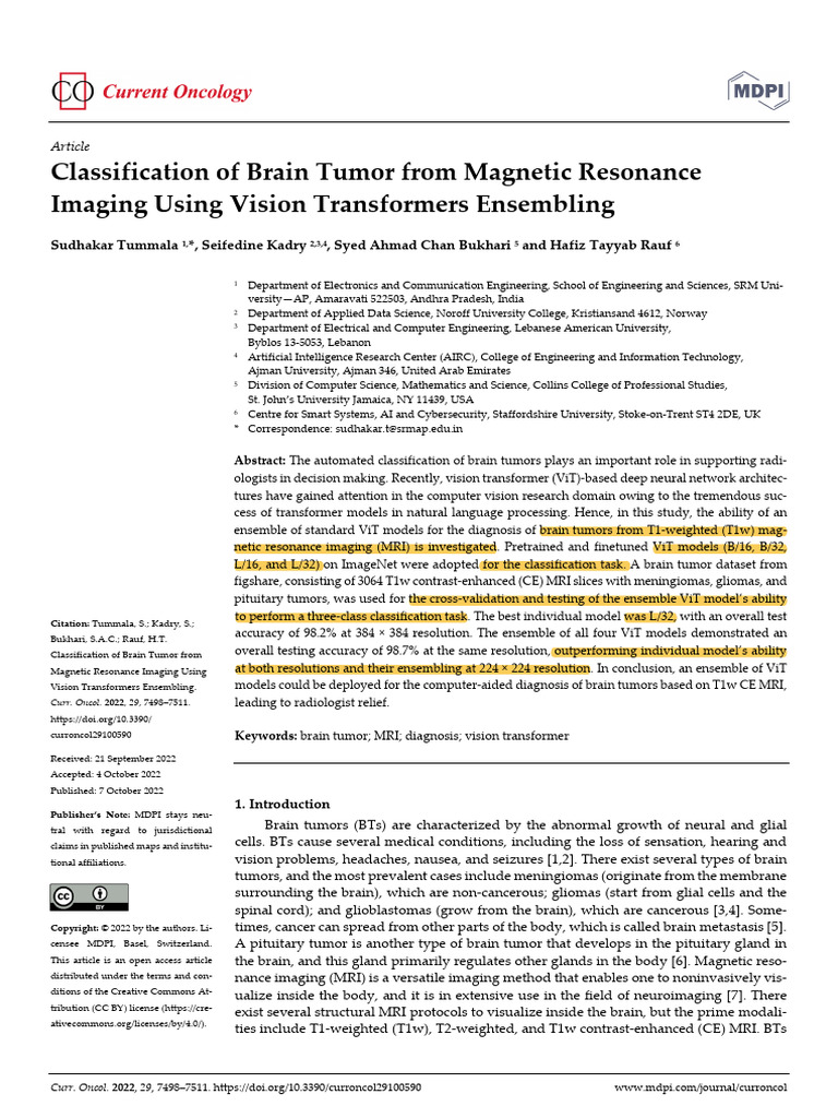Classification of Brain Tumor From Magnetic Resona | PDF | Brain Tumor ...