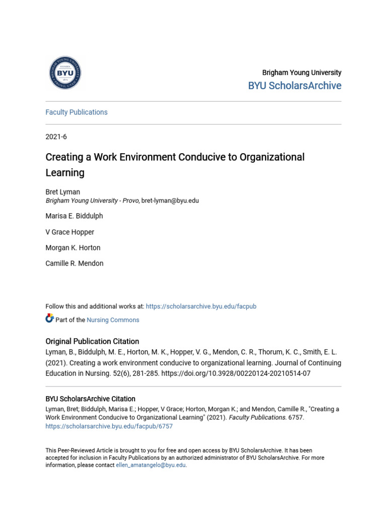 Creating A Work Environment Conducive To Organizational Learning | PDF | Nursing | Goal