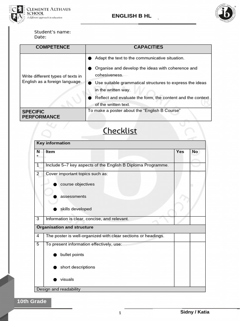 Class 1 - Checklist | PDF