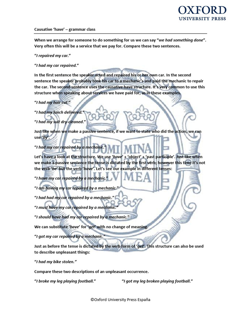 B2 Unit 5 - Causative Have - Grammar Class Transcript | PDF