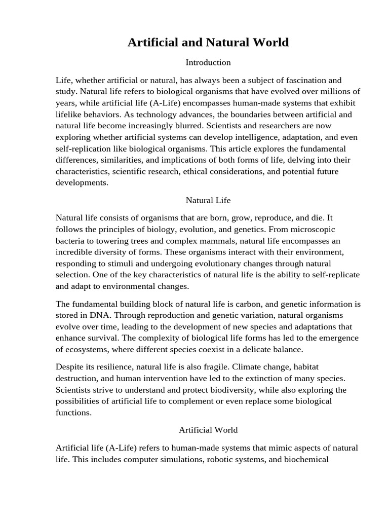 Artificial and Natural World-Tursunova Asema 11g | PDF | Life | Evolution
