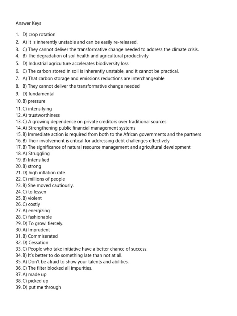 Answer Key English 2017 | PDF | Climate Change | Economies