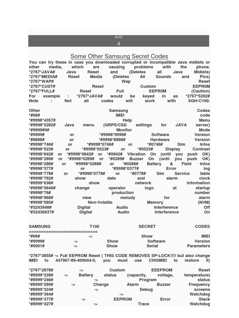 Samsung Secret Codes for Phone Reset and Diagnostics | PDF | General Packet Radio Service ...