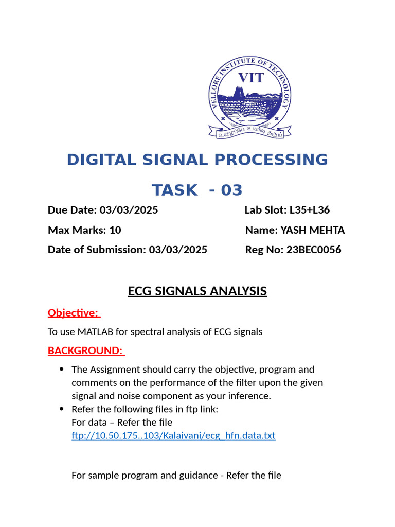 Dsp Da-03 23bec0056 Yash Mehta | PDF | Filter (Signal Processing) | Control Theory
