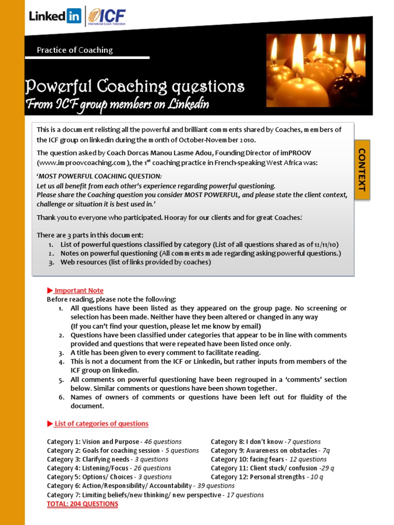 ICF Powerful Coaching Questions | PDF | Question | Goal