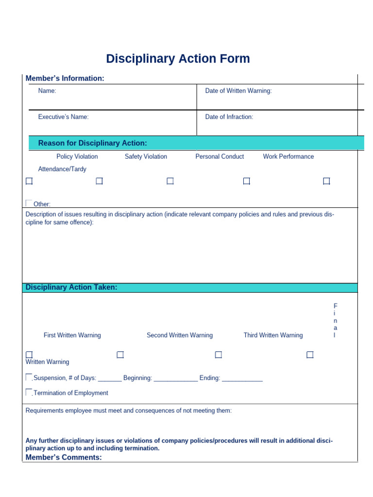 Disciplinary Action Form 01 | PDF