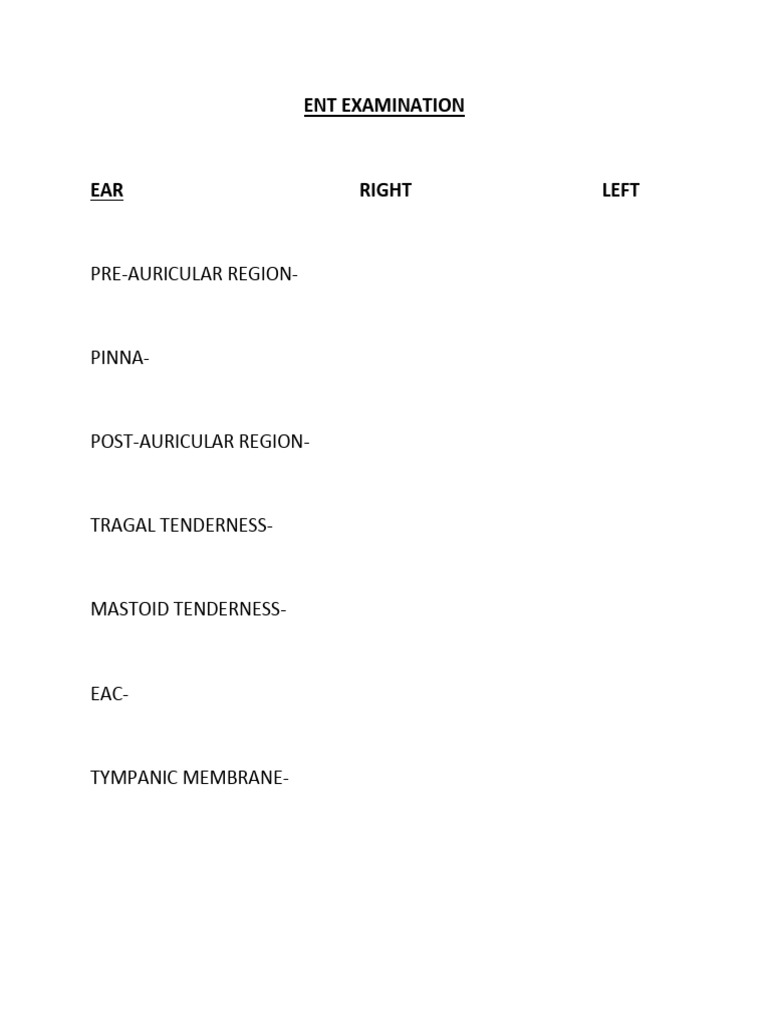 ENT Examination PROFORMA | PDF